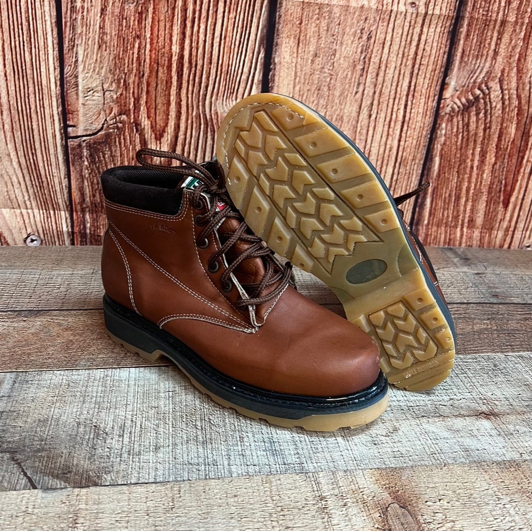 Men's Brown Leather Work Boots: Oil Resistant, Durable Soles 202 - Etsy