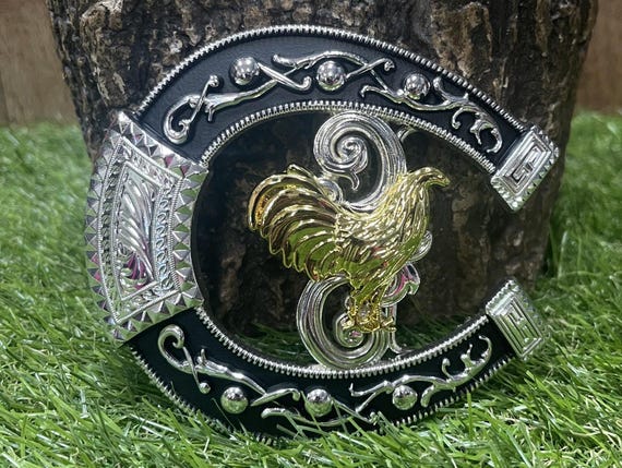 Western Cowboy Gold and Silver Horseshoe and Rooster Long Horn Buckle Hebillas Vaqueras De Herradura Y Gallo Etsy Ireland