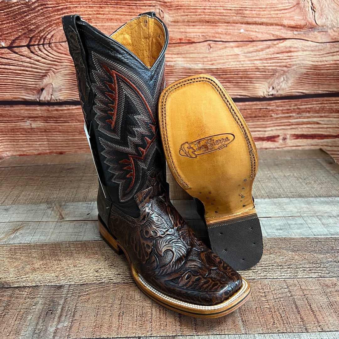 Women Cowgirl Hand Tooled Square Toe Boot Bota Vaquera Estilo Rodeo ...