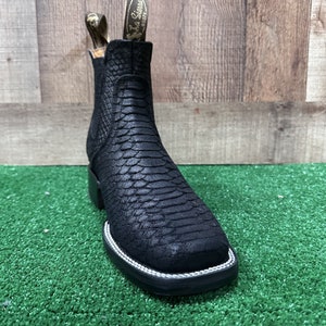 Men Leather Python Print Western Style Cowboy Rodeo Pull-on Ankle ...