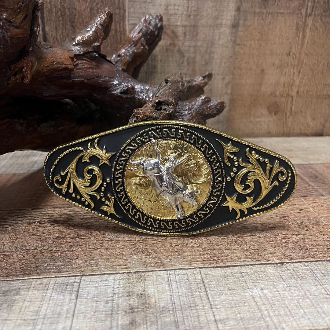 Western Cowboy Gold and Silver Bull Long Horn Buckle/ Hebillas Vaqueras ...