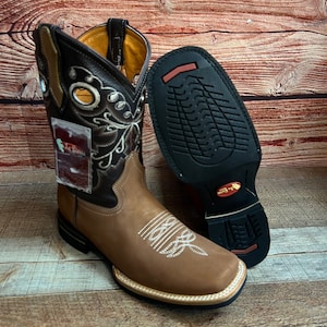 Men's Western Cowboy Square Toe Leather Boot Bota Vaquera Rodeo Piel ...