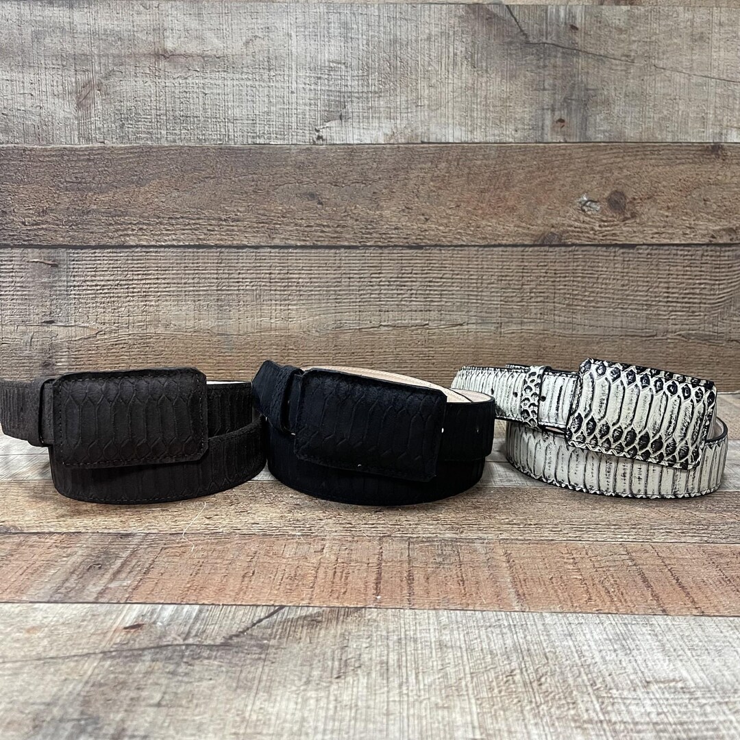 Men's WESTERN COWBOY RODEO Python Snake Embossed Exotic Print Belts ...