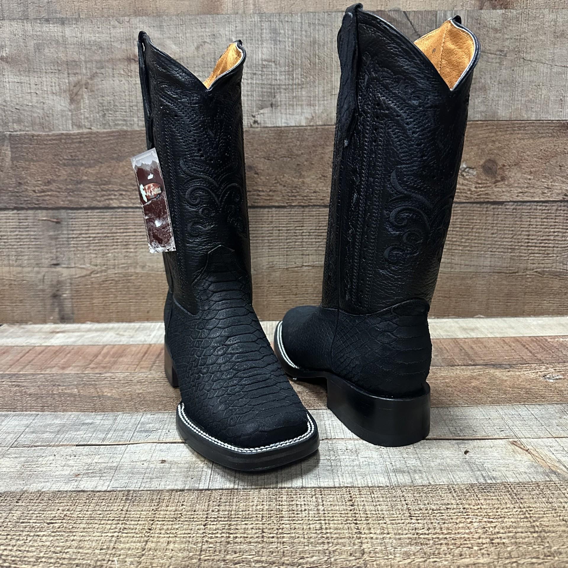 Python Print Cowgirl Boots: Square Toe Genuine Leather Western Bota - Etsy