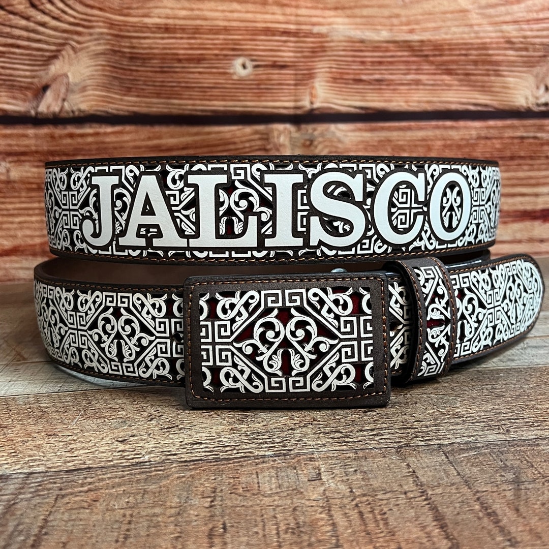 Men's Leather Charro Belt: Jalisco Western Cowboy Laser Embroidered ...