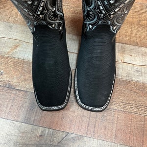 Men's Handmade Western Cowboy Boots: Black Python Faux Leather Rodeo ...