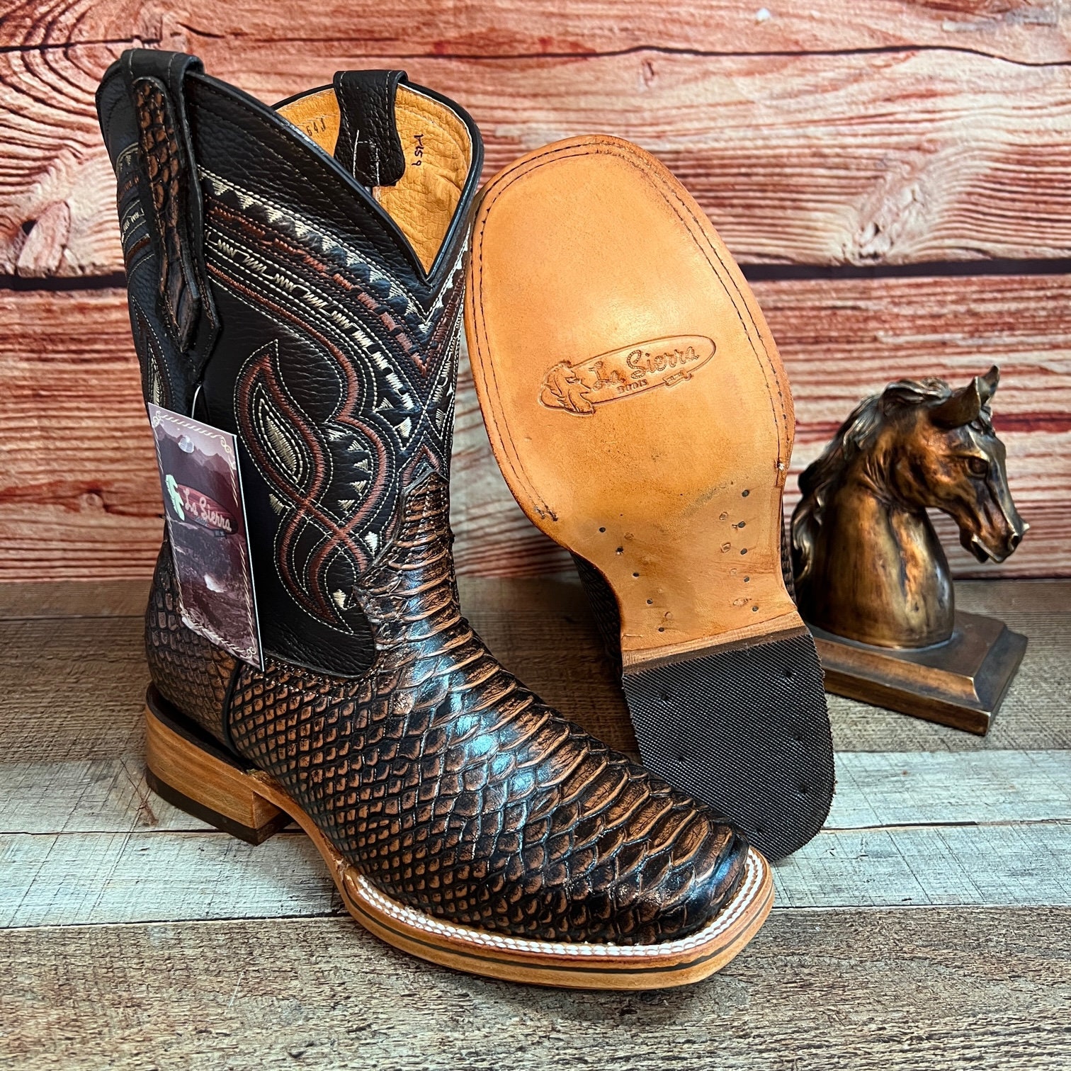 Men's Handmade Python Print Western Cowboy Boots, Square Toe - Etsy
