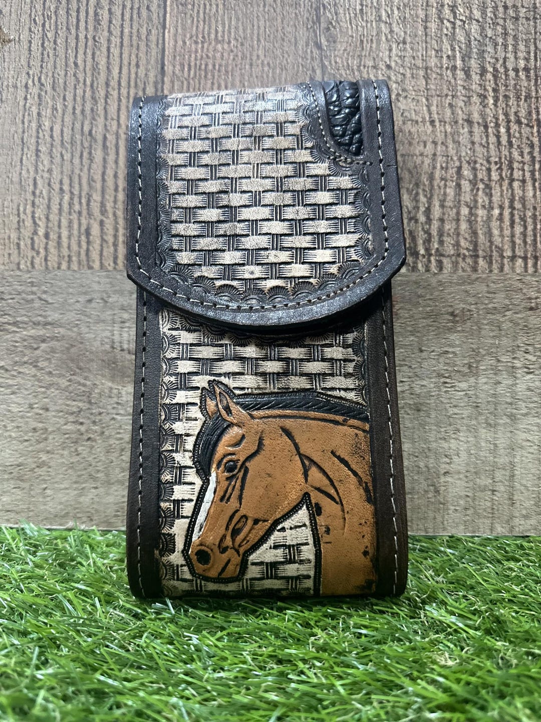 MEN WESTERN Phone Holder Cincelada Brown Horse / Phone Case Funda De ...