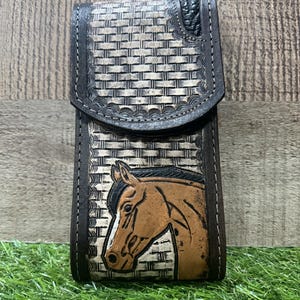 MEN WESTERN Phone Holder Cincelada Brown Horse / Phone Case Funda De ...