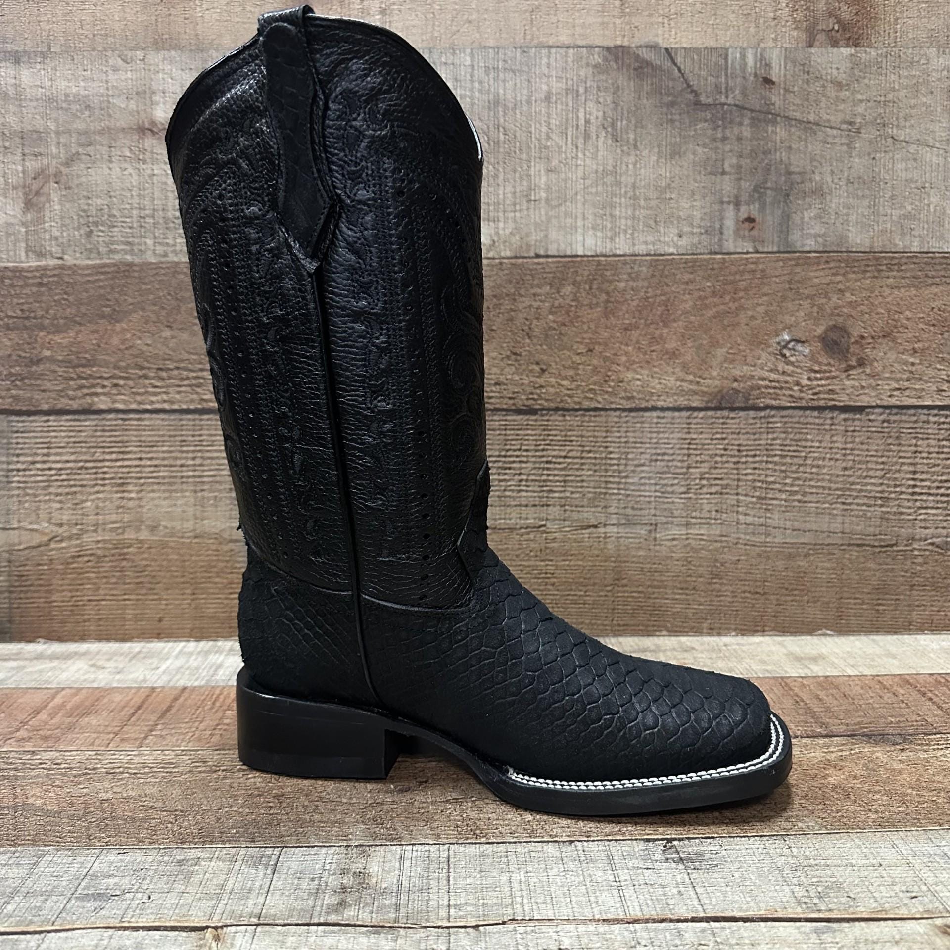 Python Print Cowgirl Boots: Square Toe Genuine Leather Western Bota - Etsy