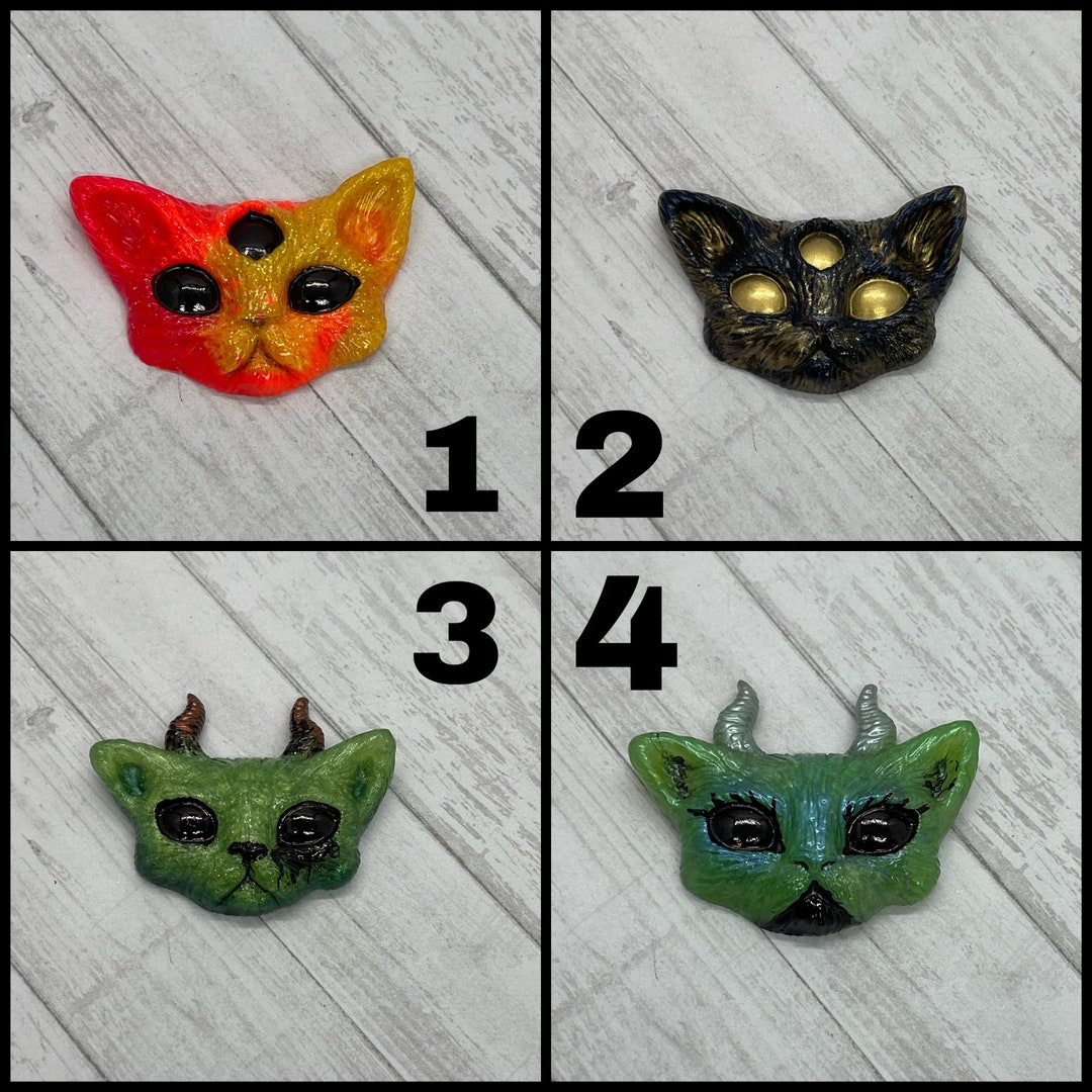 Bat, Third Eye Cat & Demon Cat Head Magnets or Keychains - Etsy