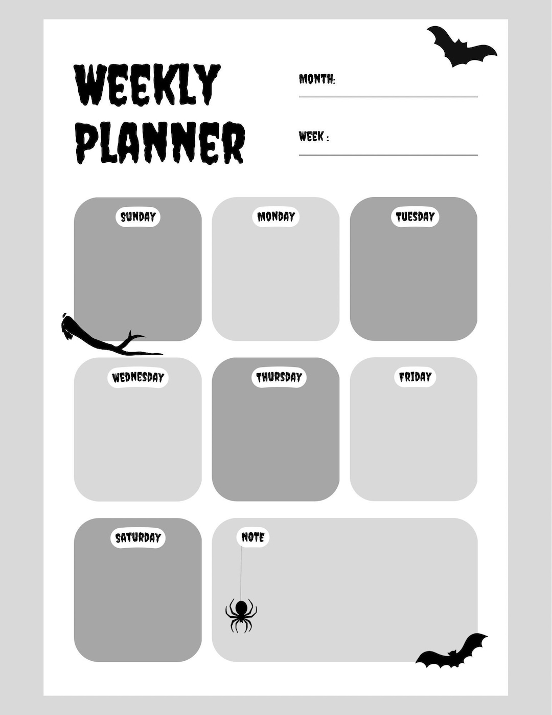Seasonal Themed Weekly Planners, Halloween Planner, Creepy Planner ...