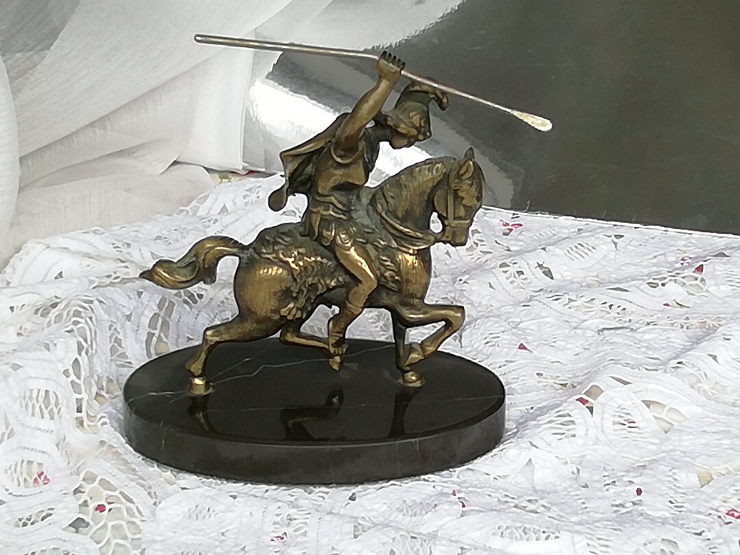 Antique Cast Bronze Statuette of Knight on Horseback in Combat, 1930s ...