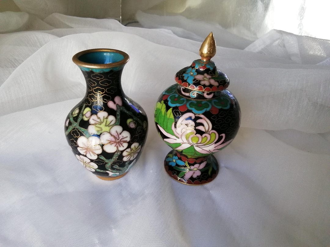 Vintage Chinese Cloisonne Vases - Enameled Bronze - Collectible ...