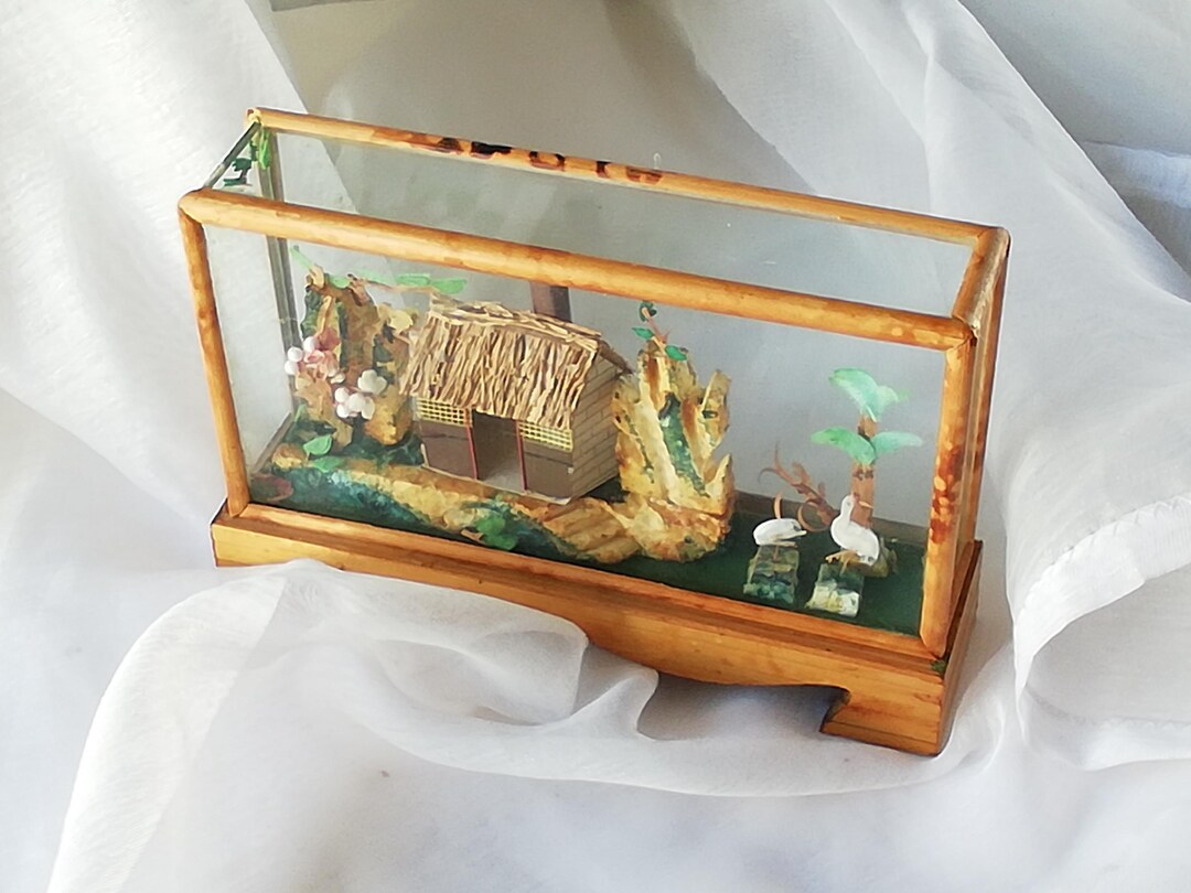 Vintage Chinese Diorama Display Case - Hand-carved Glass & Bamboo ...