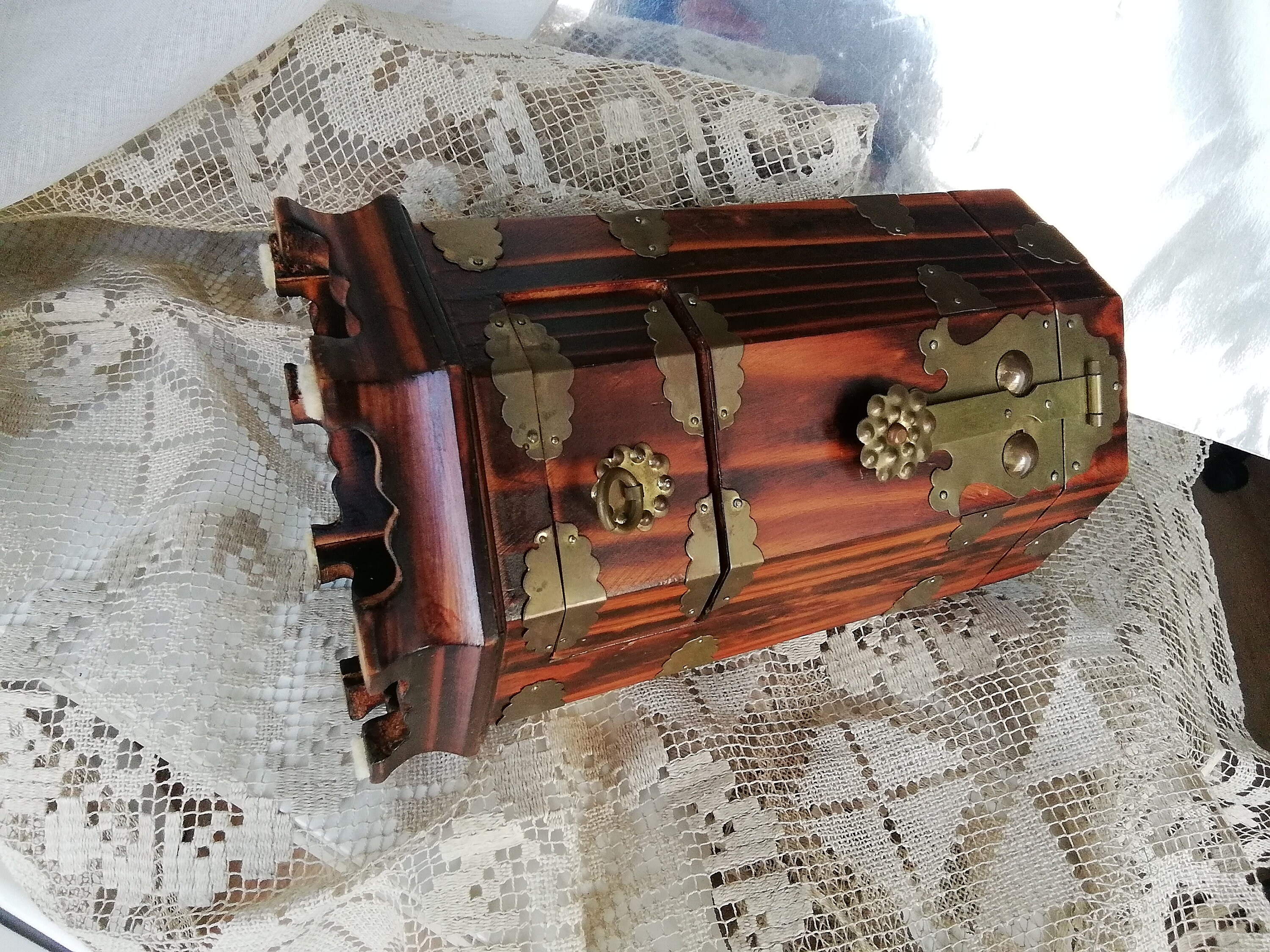 Antique Oriental Octagonal Wood and Bronze Jewelry Box traditional ...