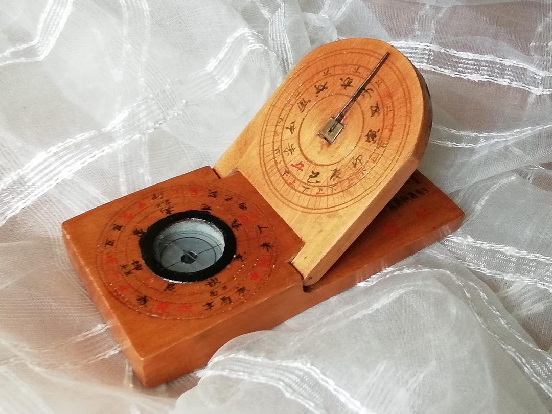 Antique Chinese Feng Shui Compass Dial - Seasonal Lacquered Boxwood ...