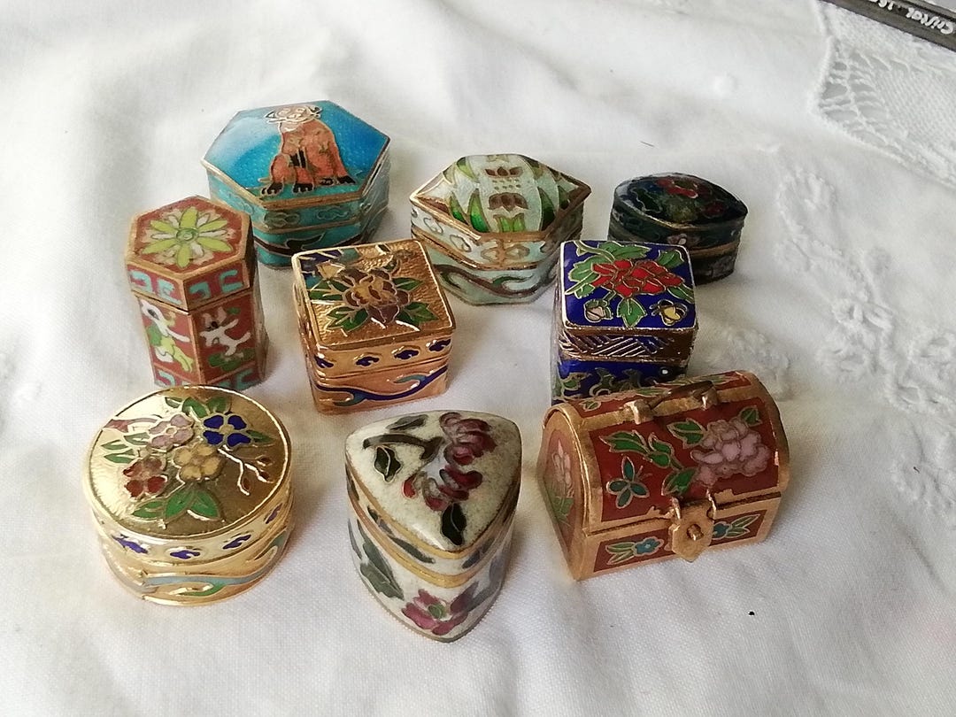 Vintage Chinese Cloisonné Pill Box Collection – Enameled Bronze Trinket ...