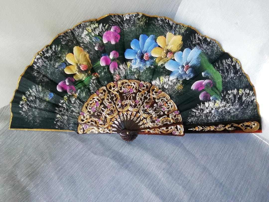 French Courtship Fan Vintage 1980s Hand-painted French Fabric Fan ...