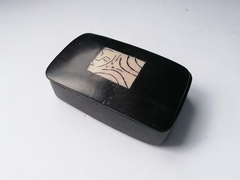 Ebony Trinket Box, With Inlays. Drawing of a Woman's Face, Inlaid on ...