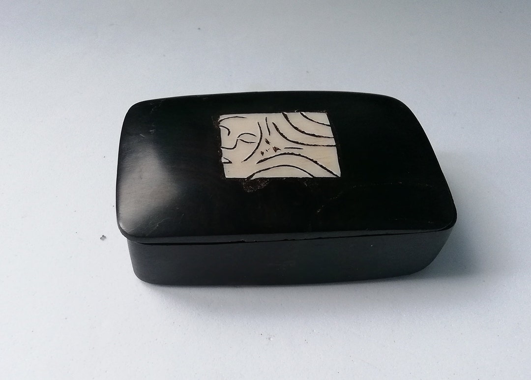 Ebony Trinket Box, With Inlays. Drawing of a Woman's Face, Inlaid on ...
