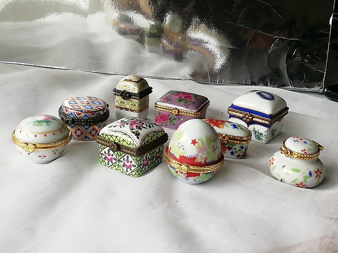 Vintage 1980s Porcelain Trinket Box Collection - Set of Decorative ...