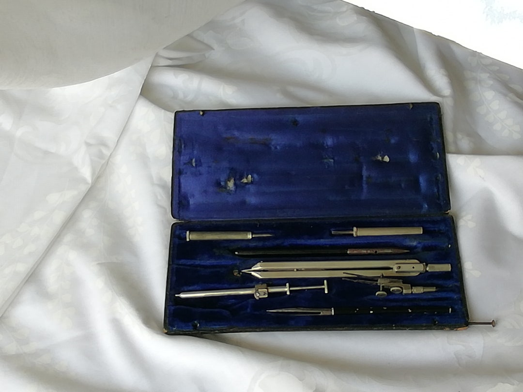 Antique French Compass Case –travel Collectible With Blue-lined ...
