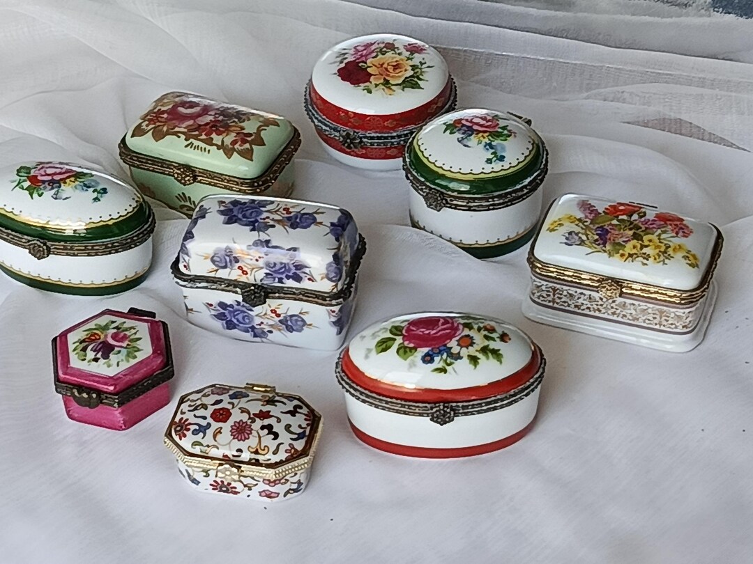 Vintage 1980s Porcelain Trinket Box Set Collection – Decorative ...