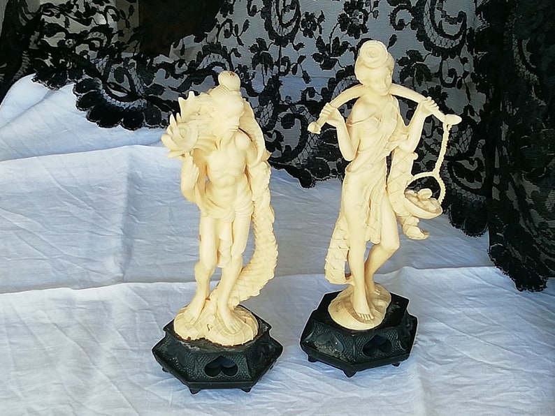 Vintage Italian-made Asian Pair Statues in Oriental Style With Plastic ...