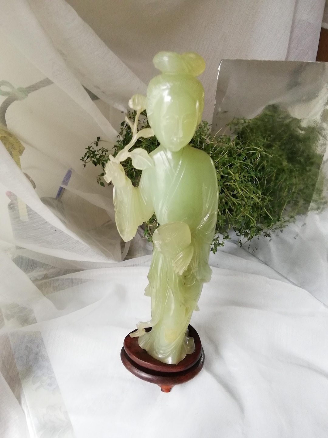 Antique 19th Century Chinese Jade Female Statue - Exquisite Hand-carved ...