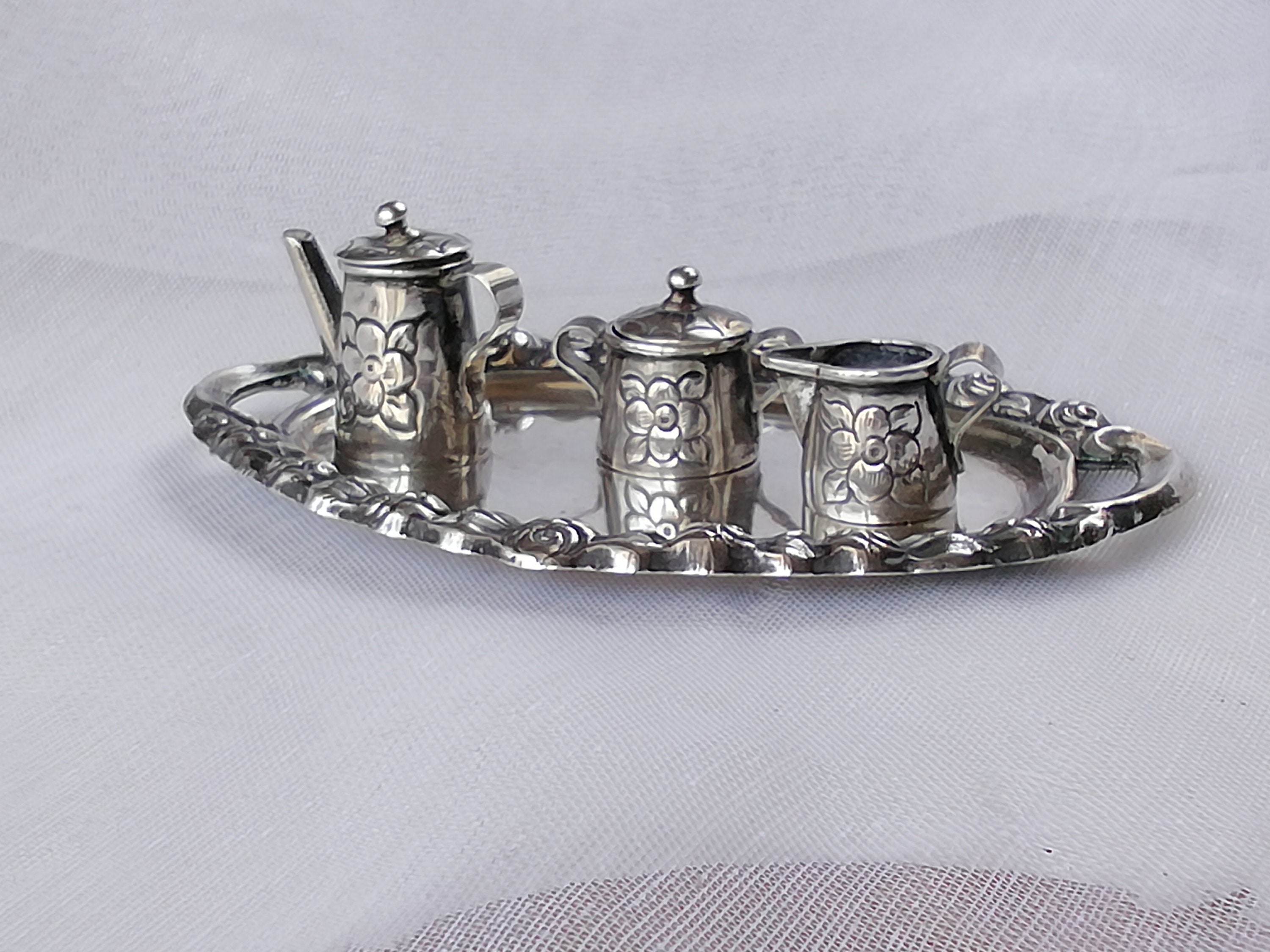 Antique 19th Century Silver Miniature Tea Set .sterling Pure - Etsy