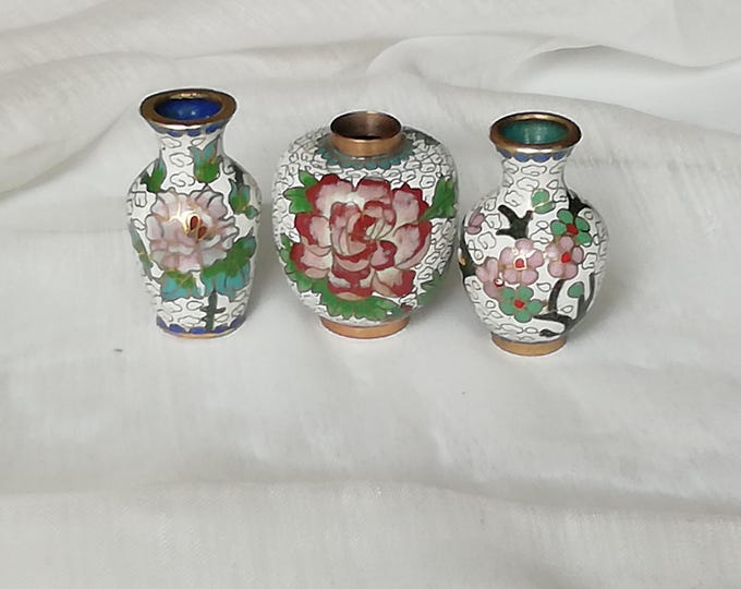 Vintage Chinese Cloisonne Vases - Enameled Bronze - Handmade ...