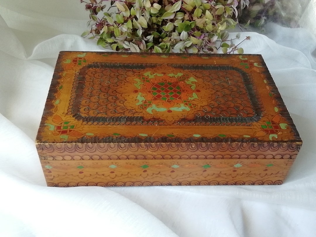 Vintage Hand-painted Wooden Box With Arabic Motifs - Office Accessory ...