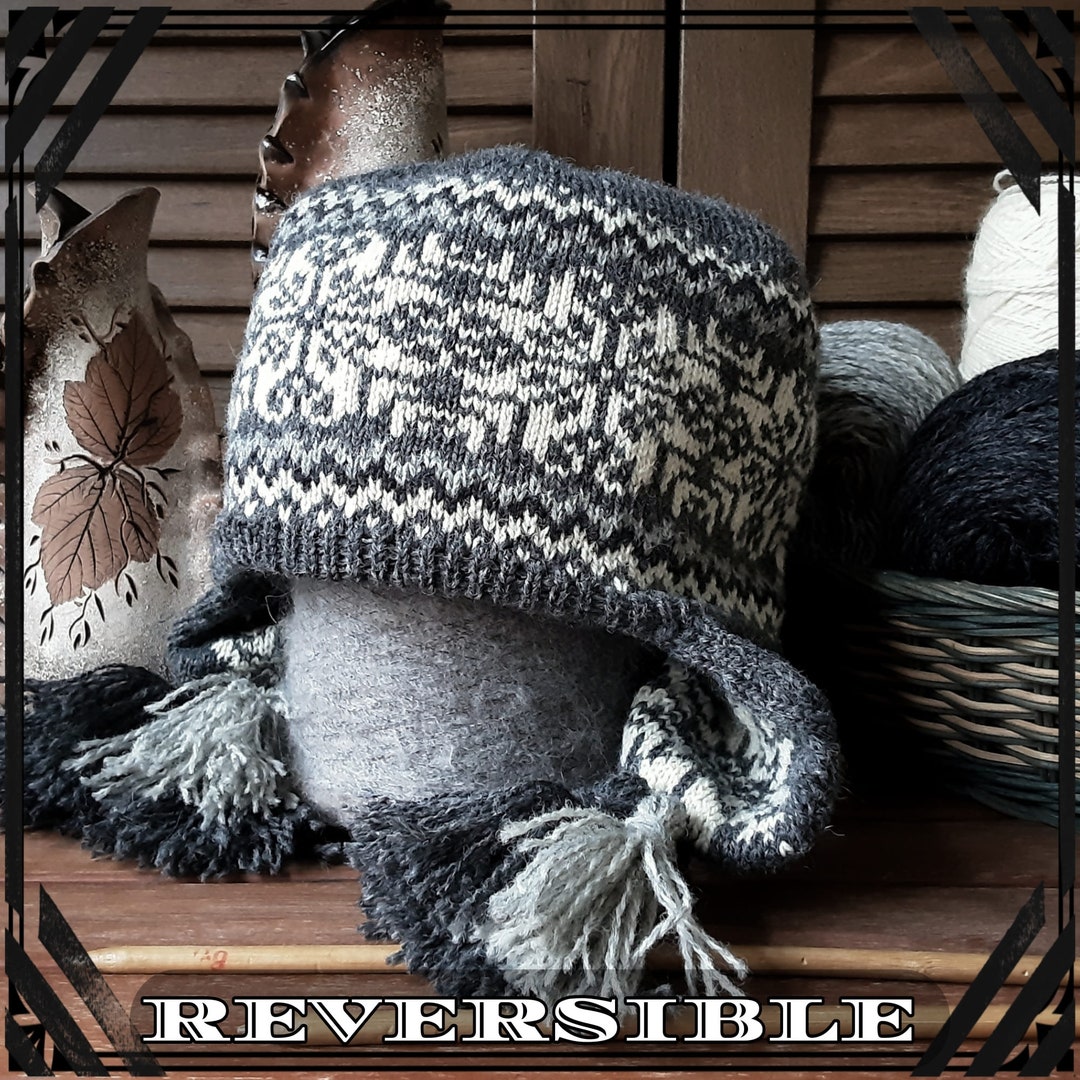 Knitted Reversible Double Hat With Different Designs on Each Side. Cute ...