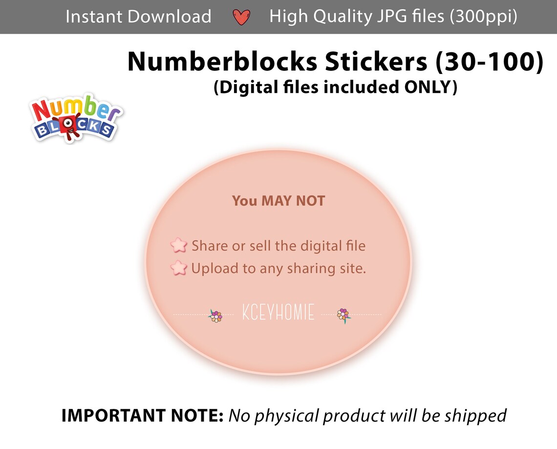 Numberblocks Faces 30-100 and Hands 1.9cm, A4 Stickers Printing ...