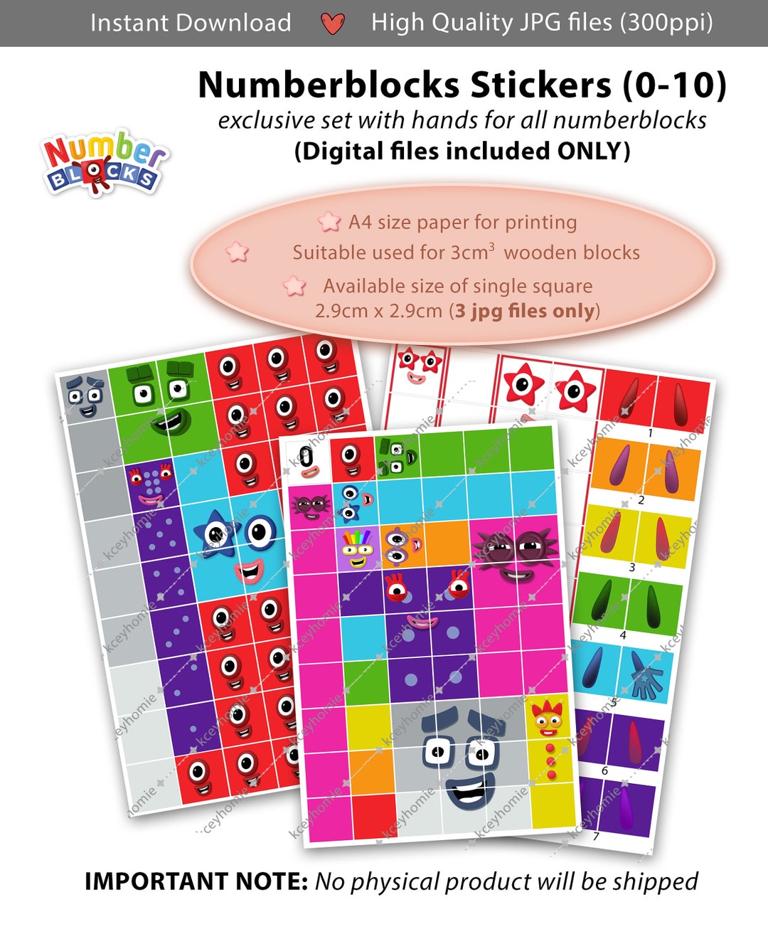 Numberblocks Faces 0-10 and Hands 2.9cm, A4 Stickers Printing, Instant ...