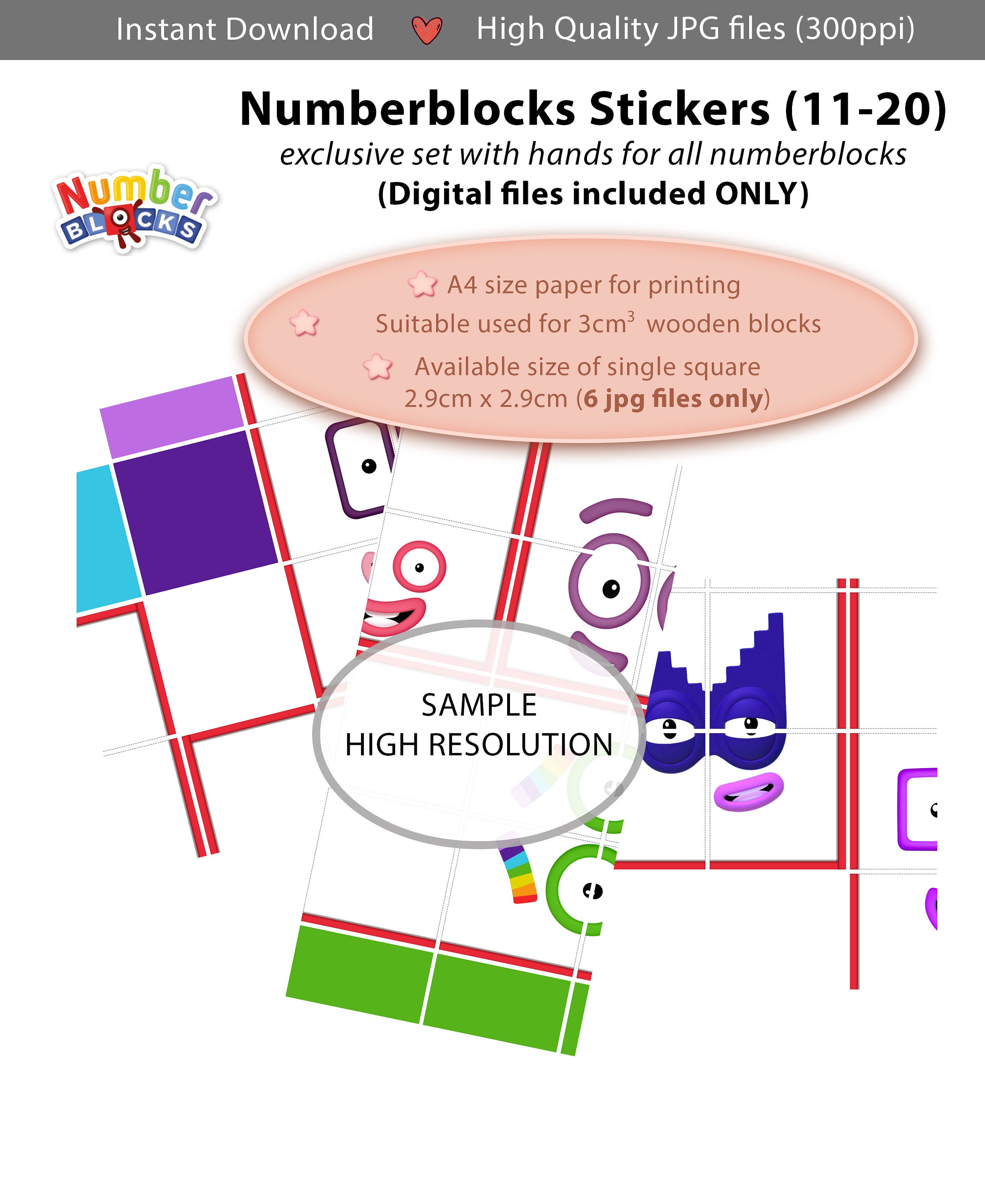 Numberblocks Faces 010 And Hands 29cm A4 Stickers Printing Etsy