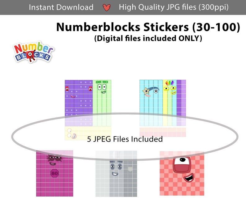 Numberblocks Faces 30-100 and Hands 1.9cm, A4 Stickers Printing ...