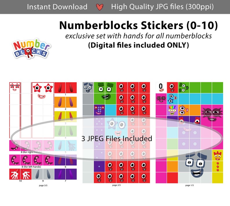 Numberblocks Faces 0 10 And Hands 2 9cm A4 Stickers Printing Instant