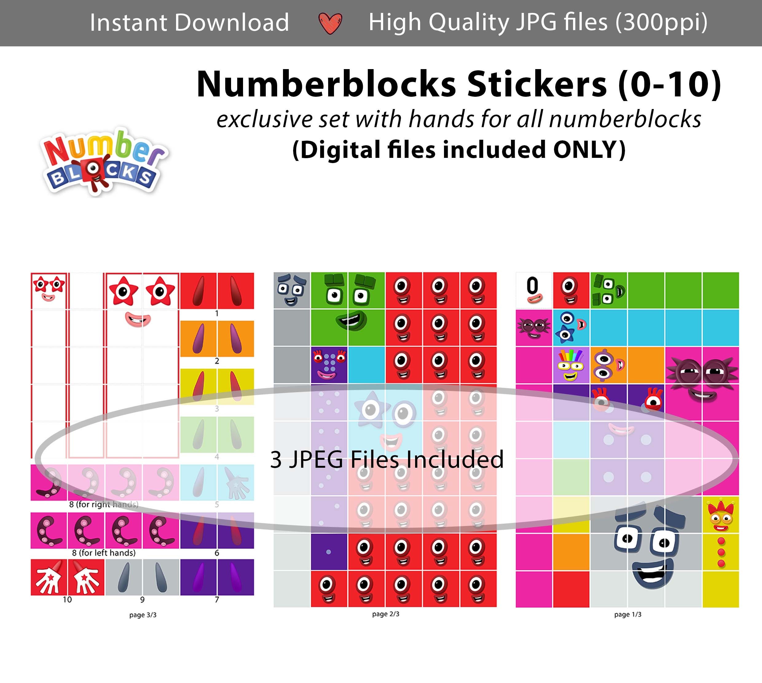 Numberblocks Faces 0-10 and Hands 2.9cm, A4 Stickers Printing, Instant ...