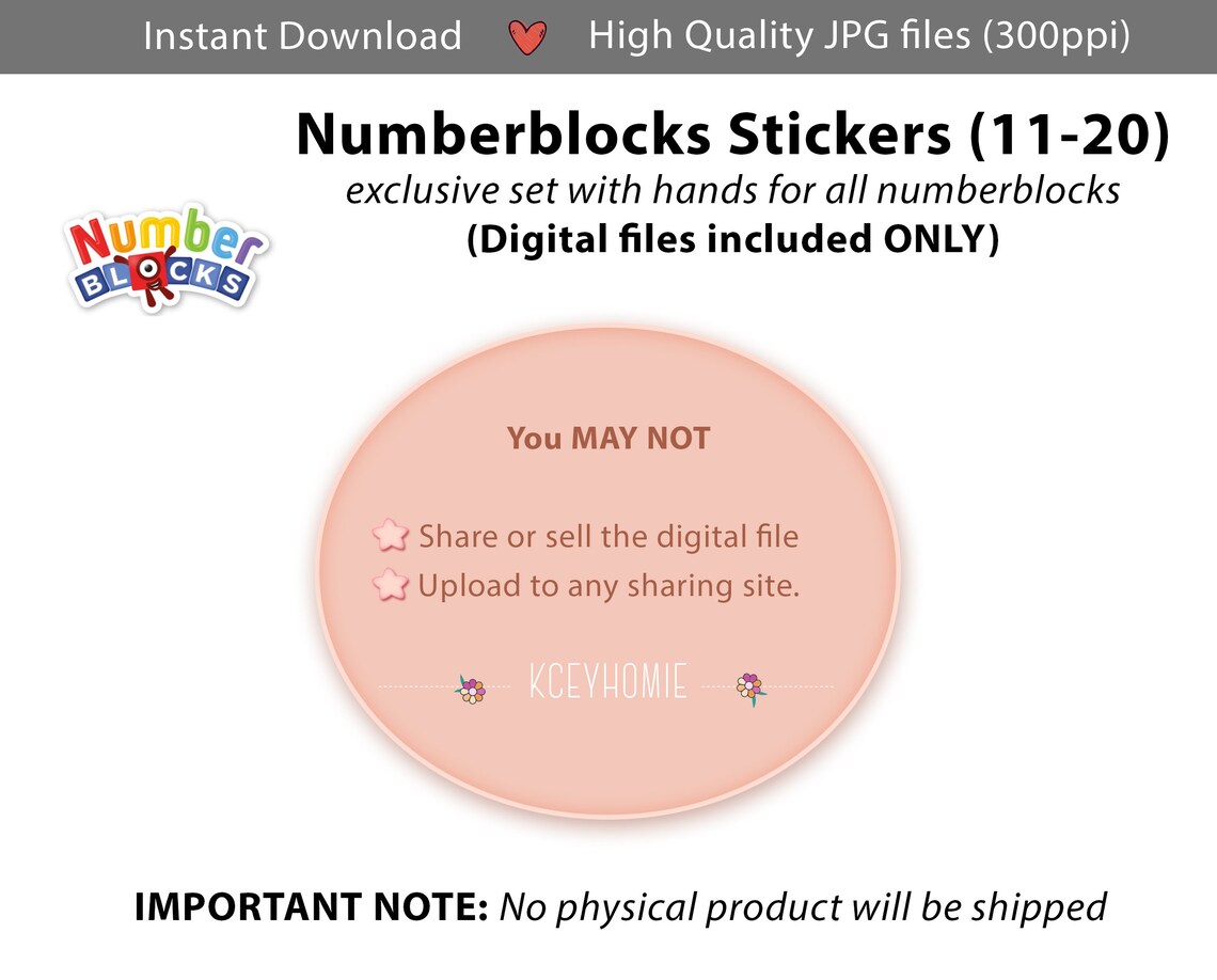Numberblocks Faces 11-20 and Hands 1.9cm, A4 Stickers Printing, Instant ...