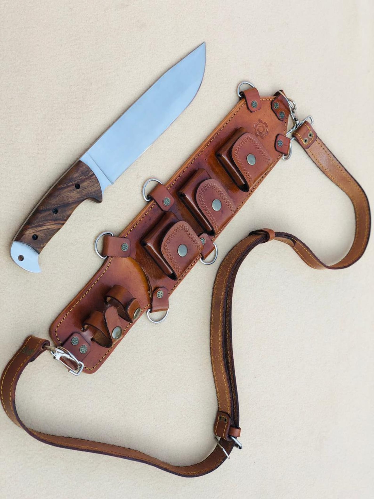 Bowie Knife | Leather Pockets Sheath | Shoulder Loop Cover - Etsy