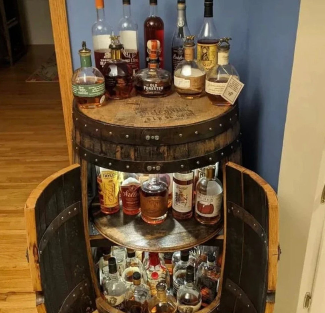 Whiskey Barrel Mini Bar Handcrafted From Authentic Barrel Double Door ...