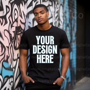Black Model Mockup, Bella Canvas 3001 Black Tshirt Mockup, Black Model ...