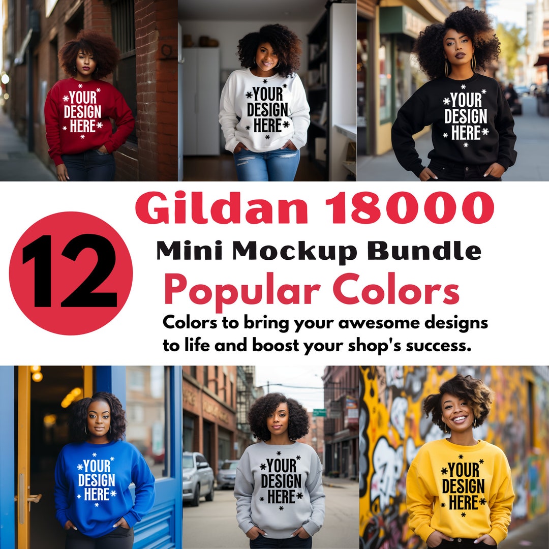 Gildan 18000 Sweatshirt Mockup Bundle Black Women Mockup Sweatshirt ...