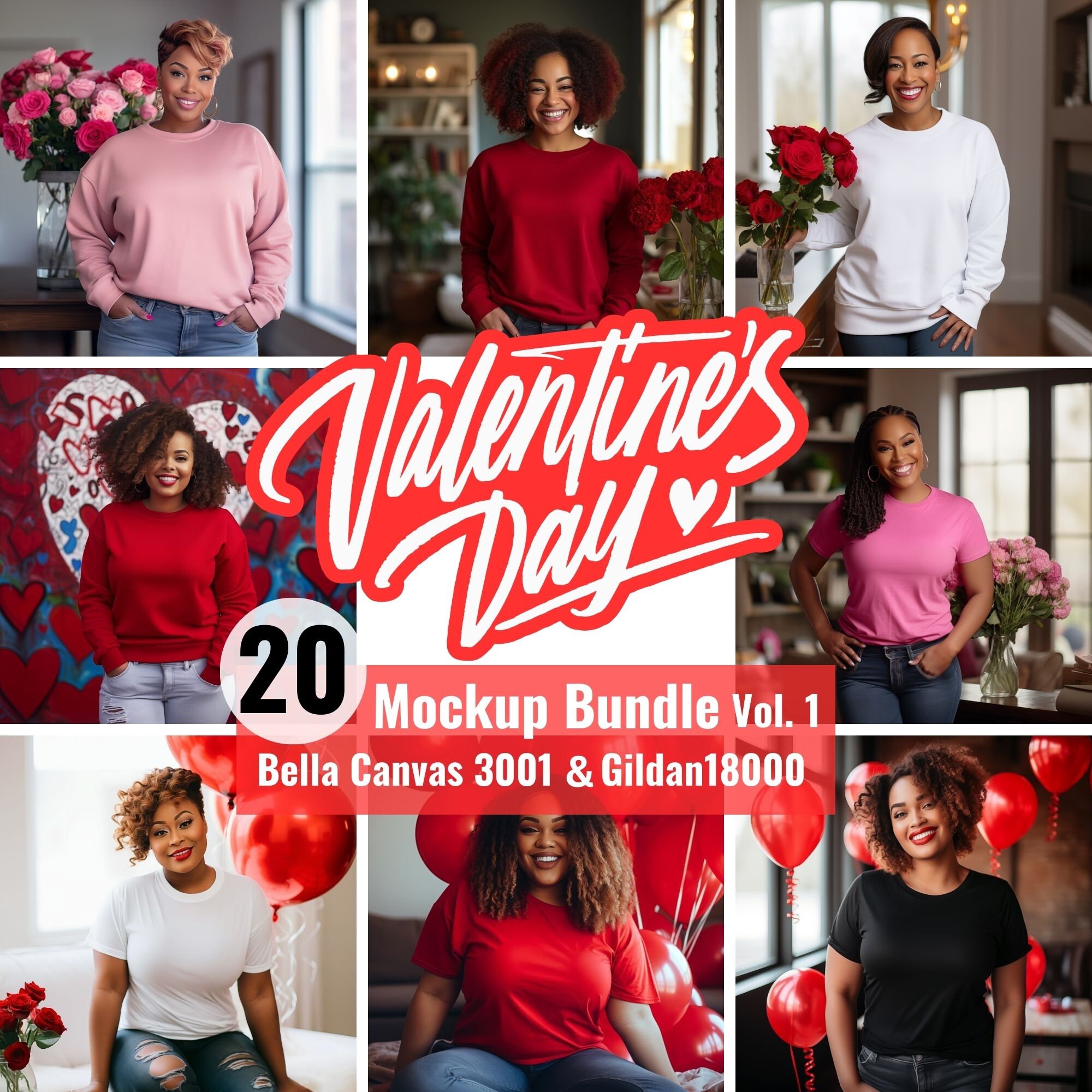 Valentines Day Mockup Bundle Gildan Valentines Mockup Bundle Bella ...