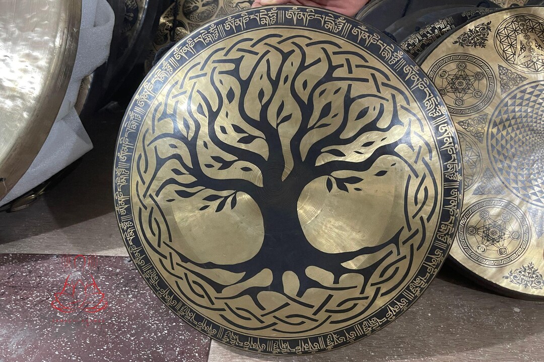 Handmade Tibetan Gong: Tree of Life, Sacred Symbol - Hand-etched in ...
