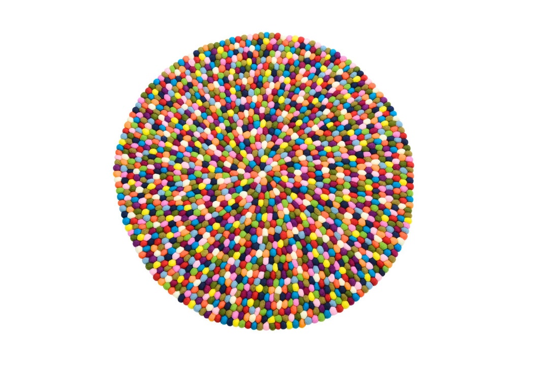 Premium Handmade Multicolor Round Felt Ball Rug - Wool Felt Rainbow ...