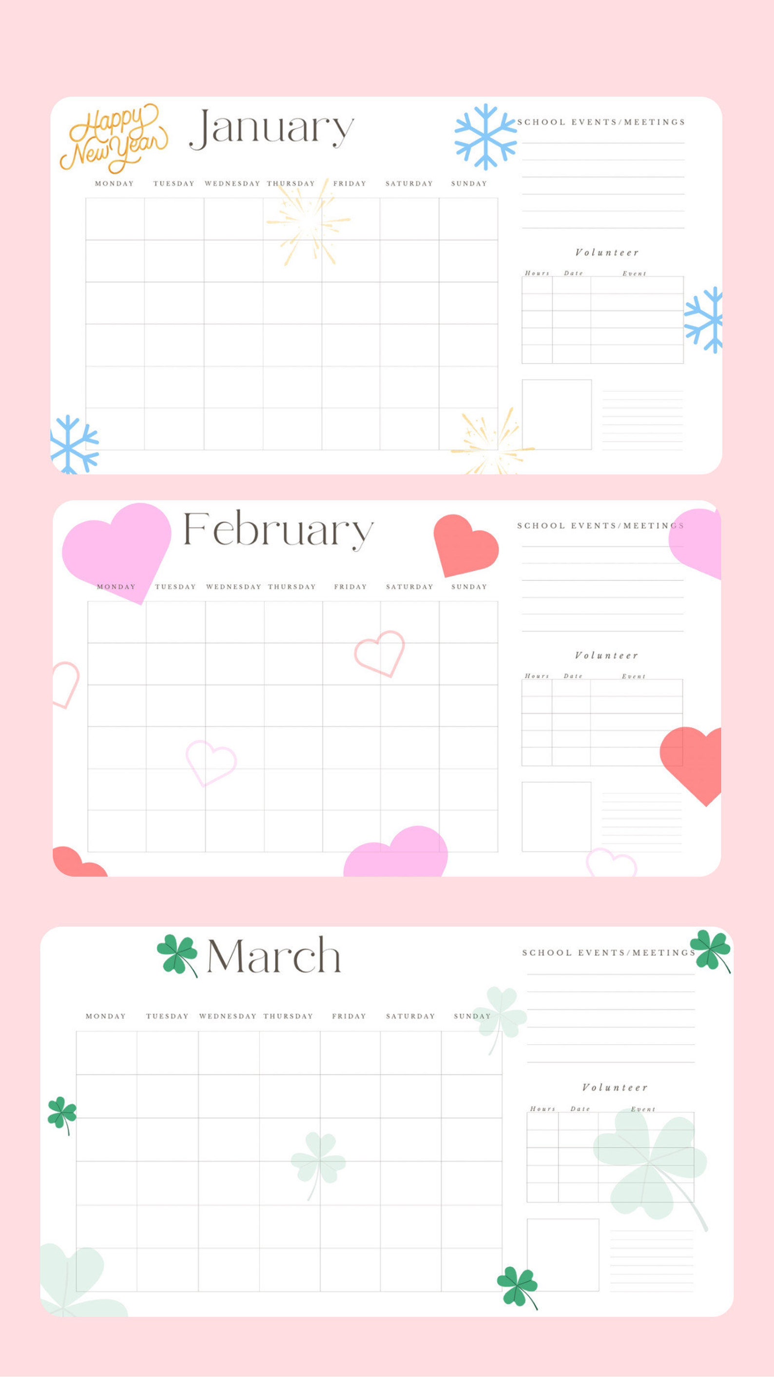 School Calendar - 12 Month With Themed Months, Blank Calendar ...