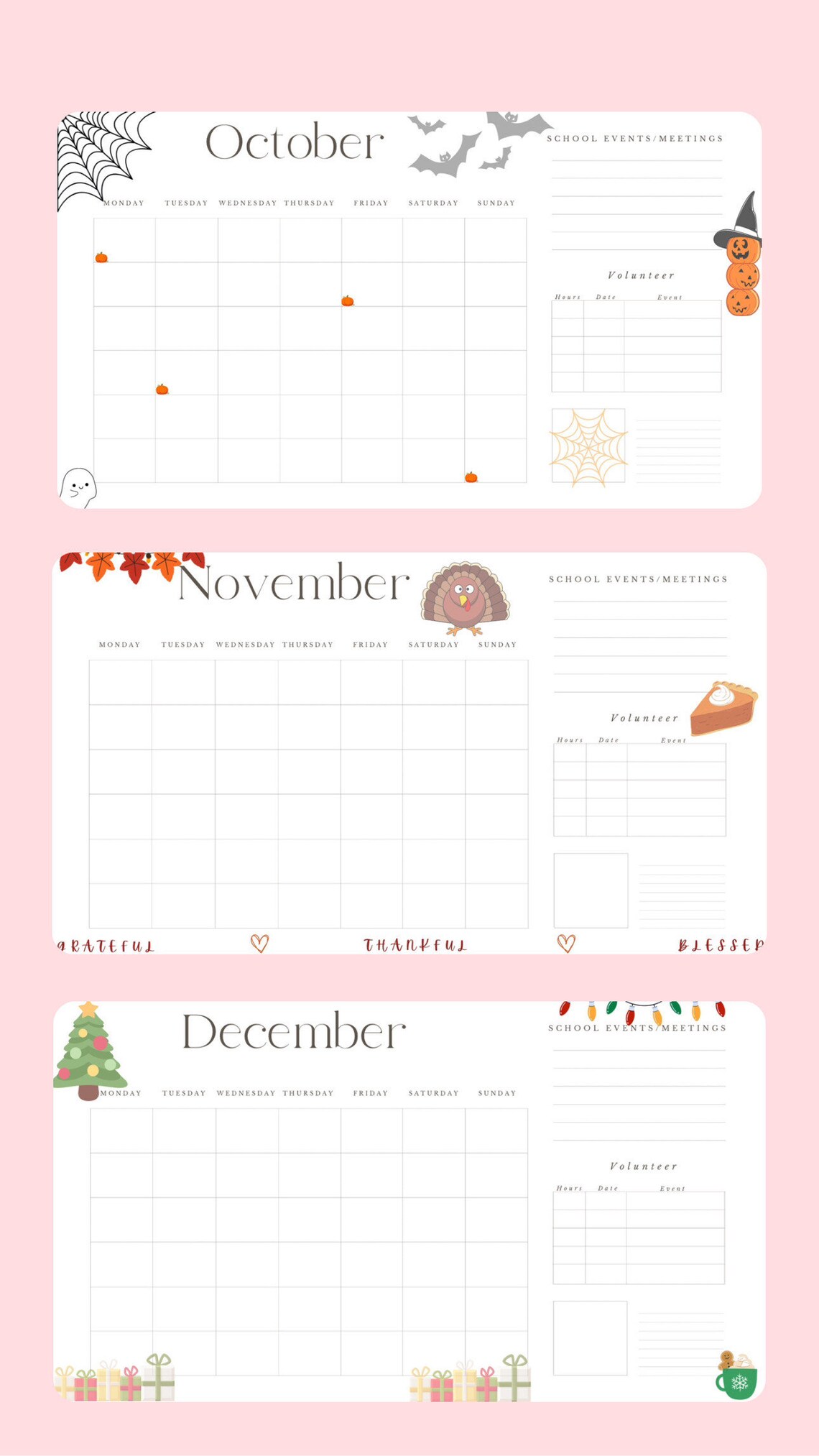 School Calendar 12 Month With Themed Months, Blank Calendar, Printable ...